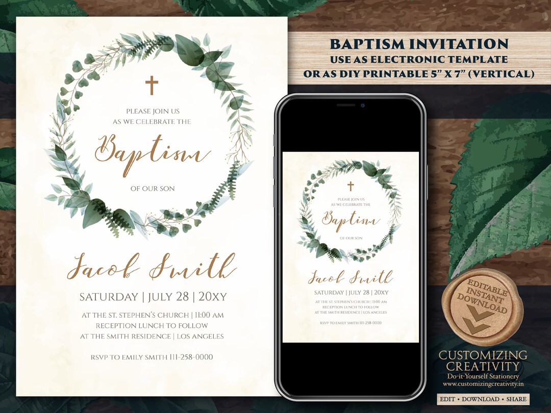 Digital Baptism Invite Girl & Digital Baptism Invitation, Digital ...