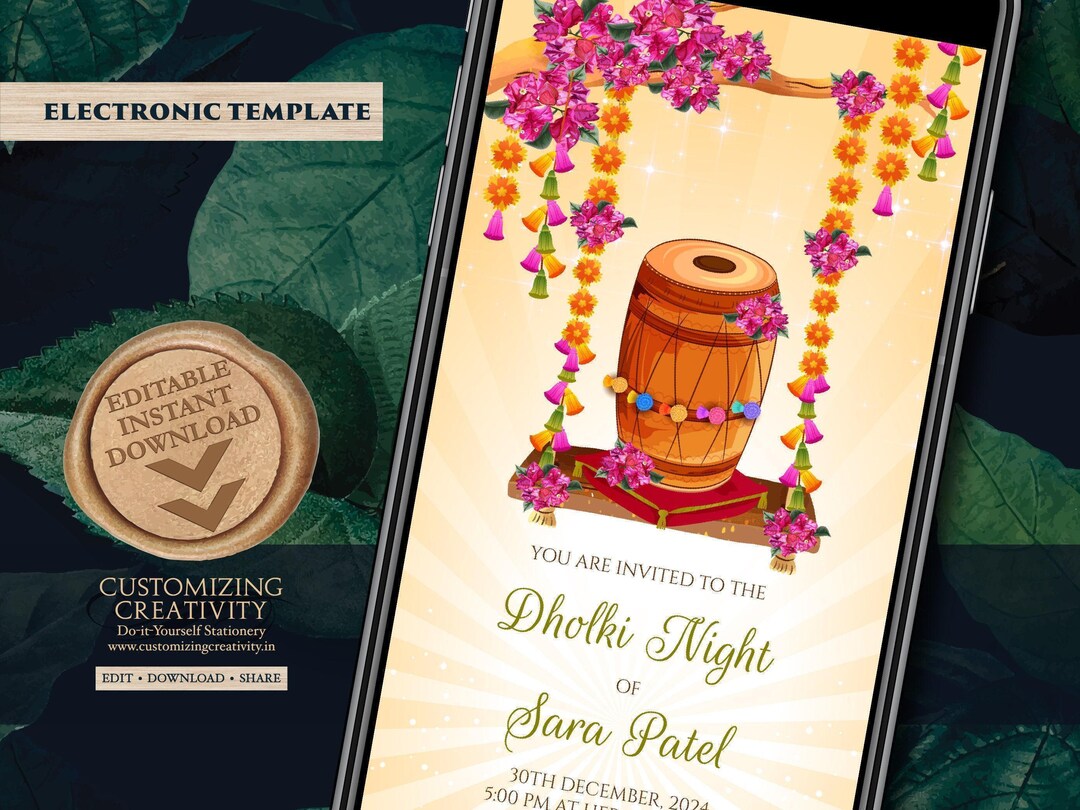 Dholki Invitations & Dholki Invite Digital, Pakistani Wedding ...