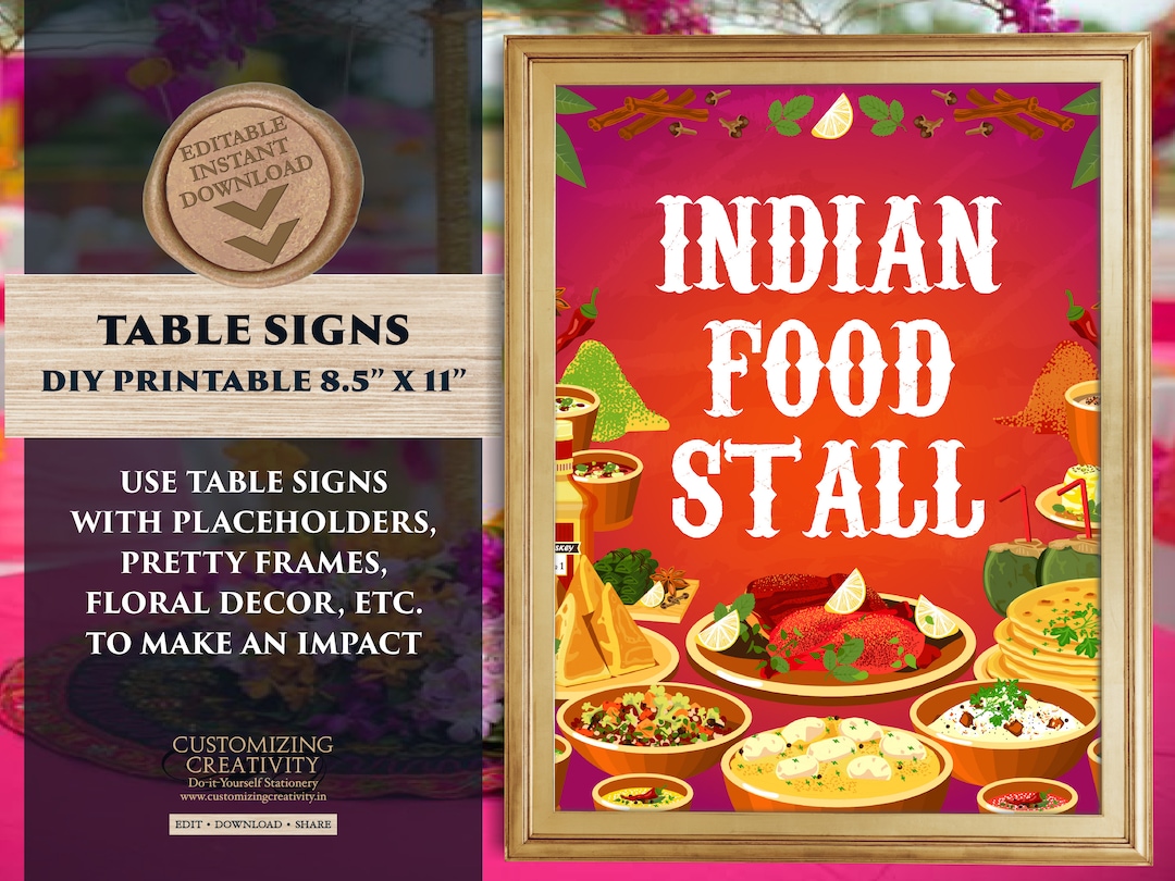 Wedding Food Stall Sign Indian Wedding Decor, Indian Food Station Decor ...