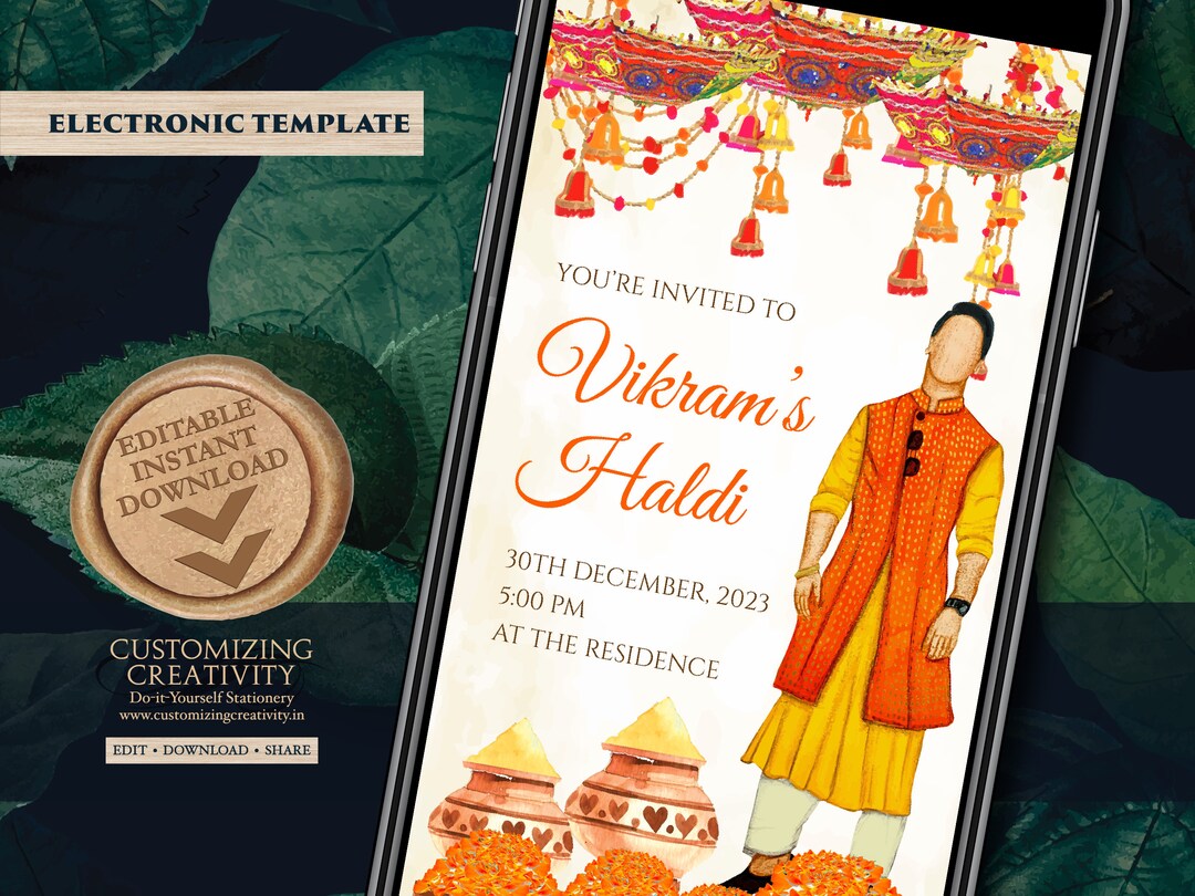 Boy Haldi Invitations & Groom Pithi Invites, Groom Haldi Invite Card as ...