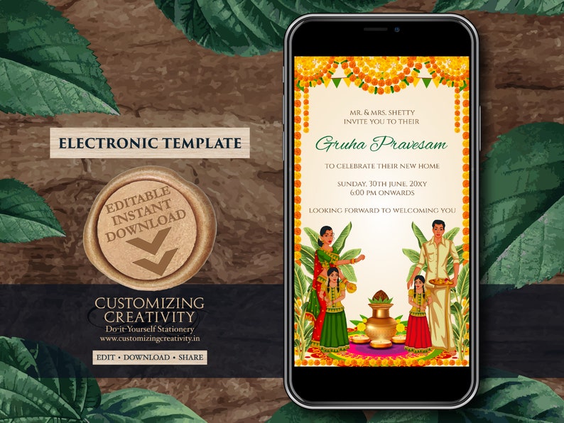 Gruhapravesam Invite Digital House Warming Invitation Griha - Etsy