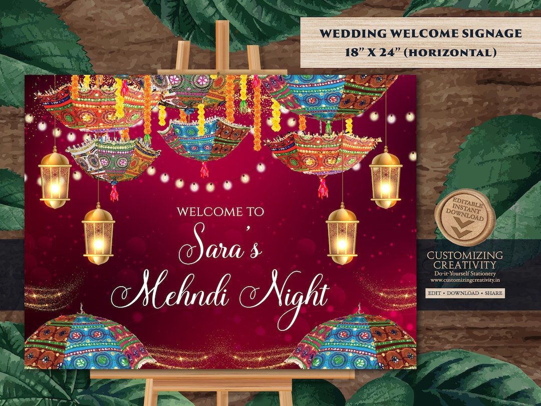 Mehndi Decor & Mehndi Welcome Sign, Mehendi Welcome Sign as Mehendi ...