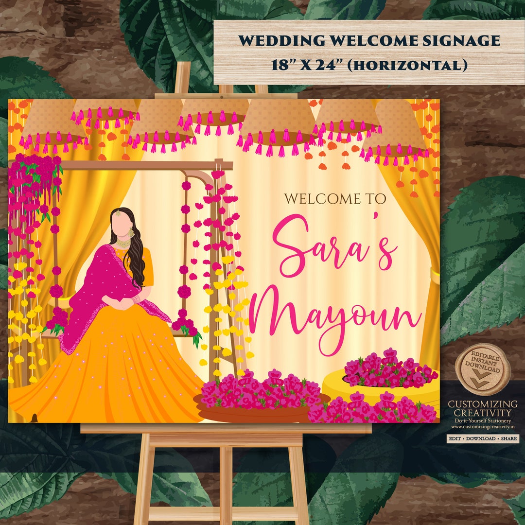 Mayoun Welcome Signs Mayoon Signs, Haldi Decor & Mehndi Welcome Signs ...