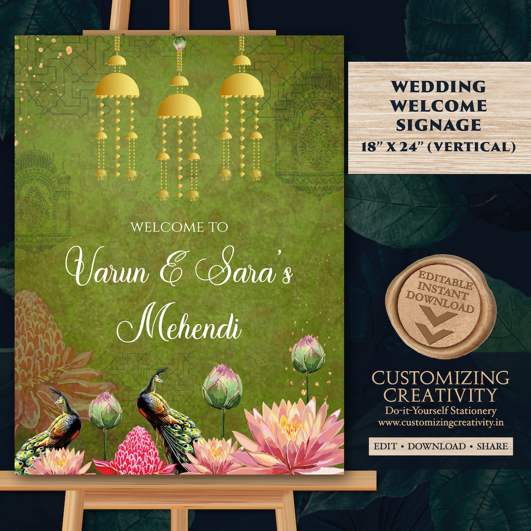 Mehndi Welcome Signs Mehendi Decor, Mehndi Posters & Mehendi Welcome ...