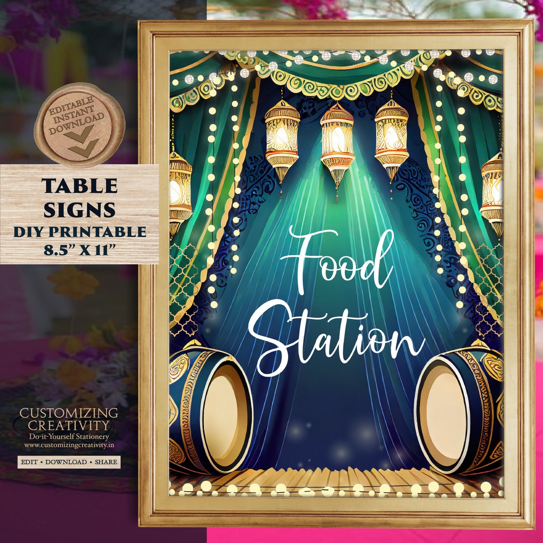 Indian Food Station Sign Desi Food Stall Sign, Food Signs for Indian ...