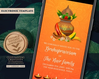 Gruhapravesham Invitation & Grihapravesh Invite, Indian Housewarming ...
