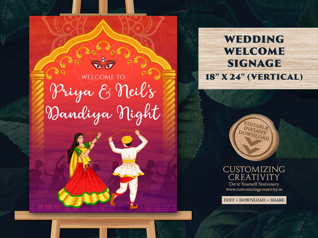 Raas Garba Night Welcome Sign Dandiya Night Welcome Sign & Wedding ...