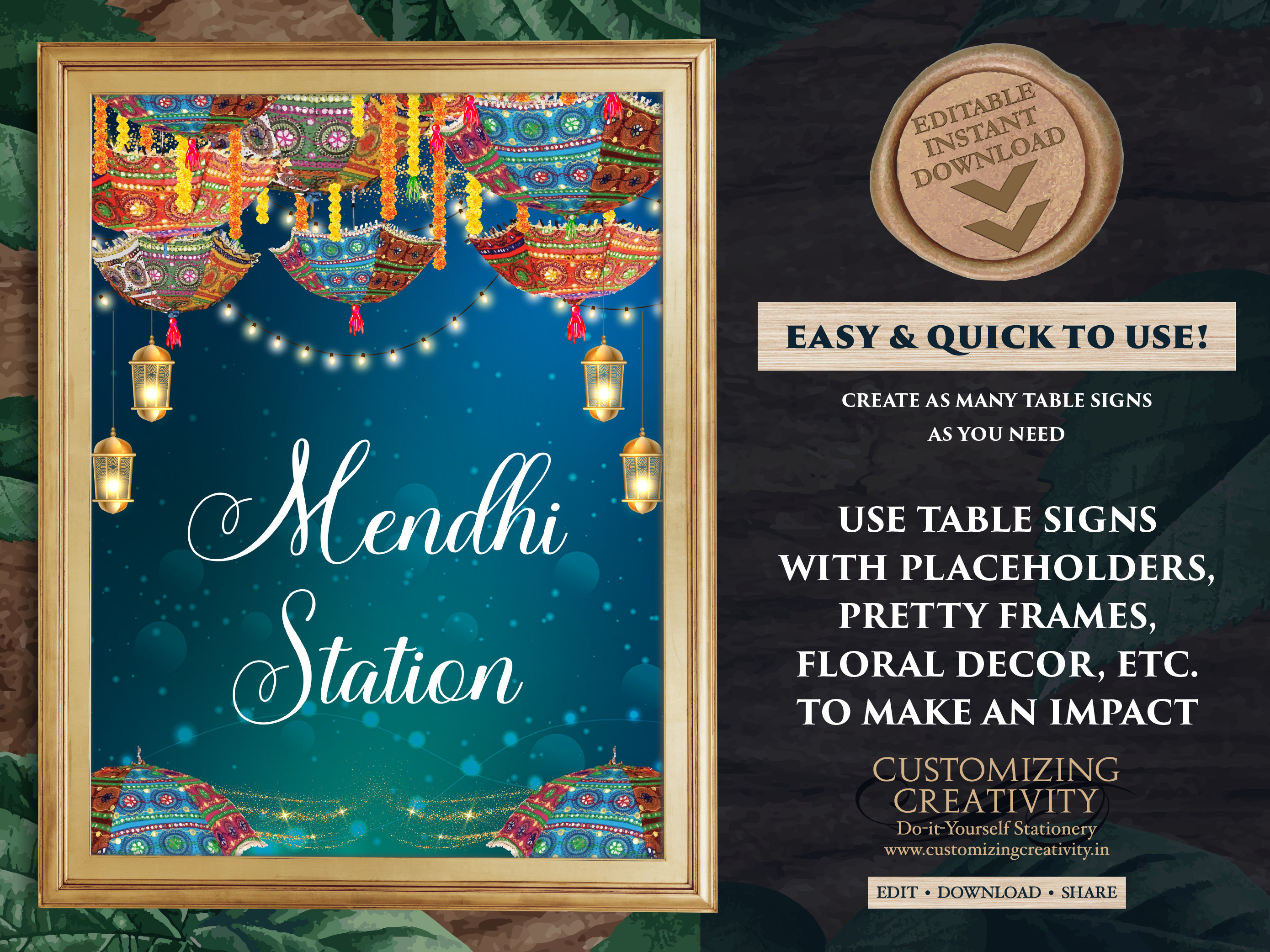 Henna Station Sign Mehndi Station Sign Dholki Decoration & - Etsy UK