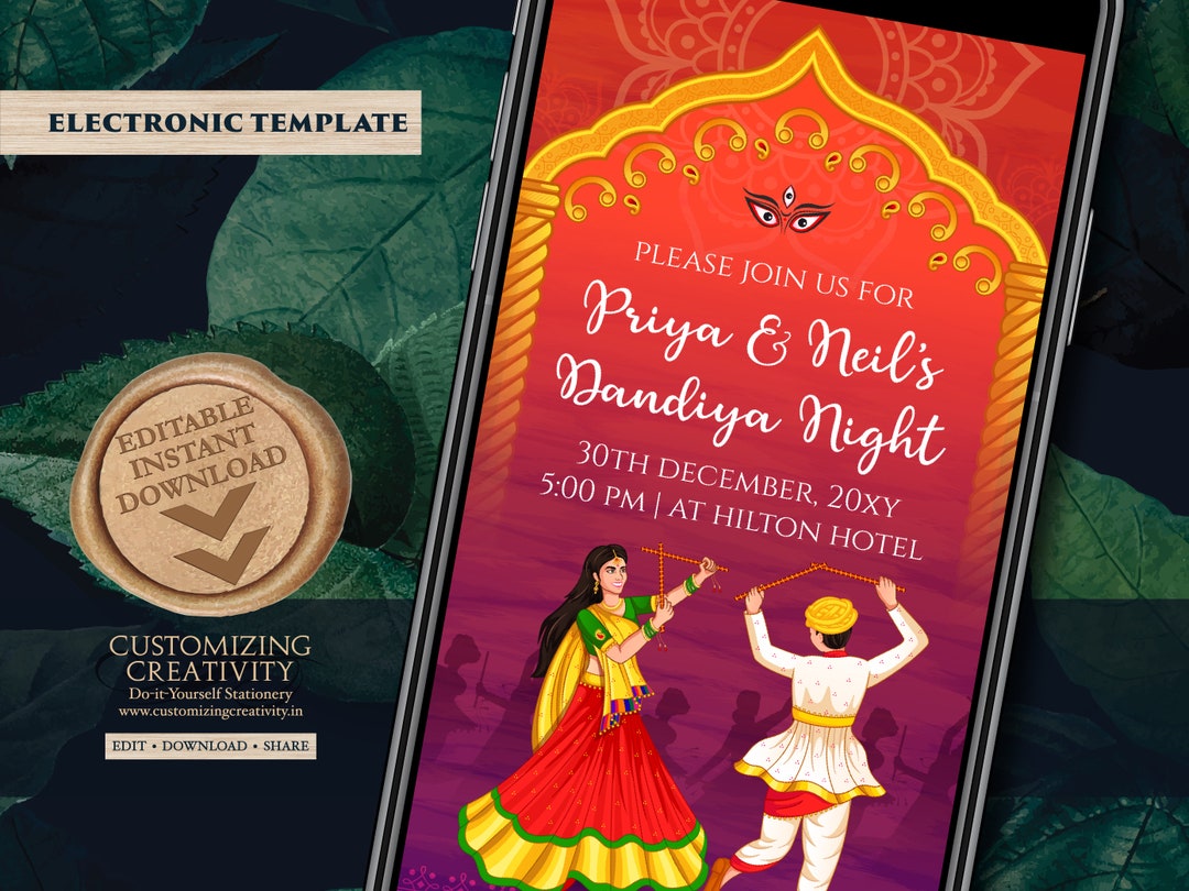 Digital Raas Garba Invitations Navratri Invites, Wedding Garba Night ...