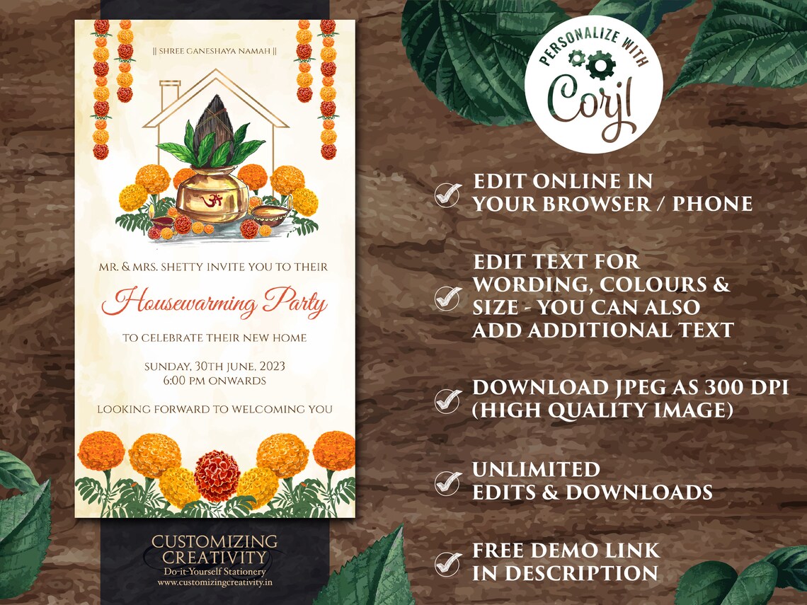 Indian Housewarming Invitations Indian New Home Invites Etsy