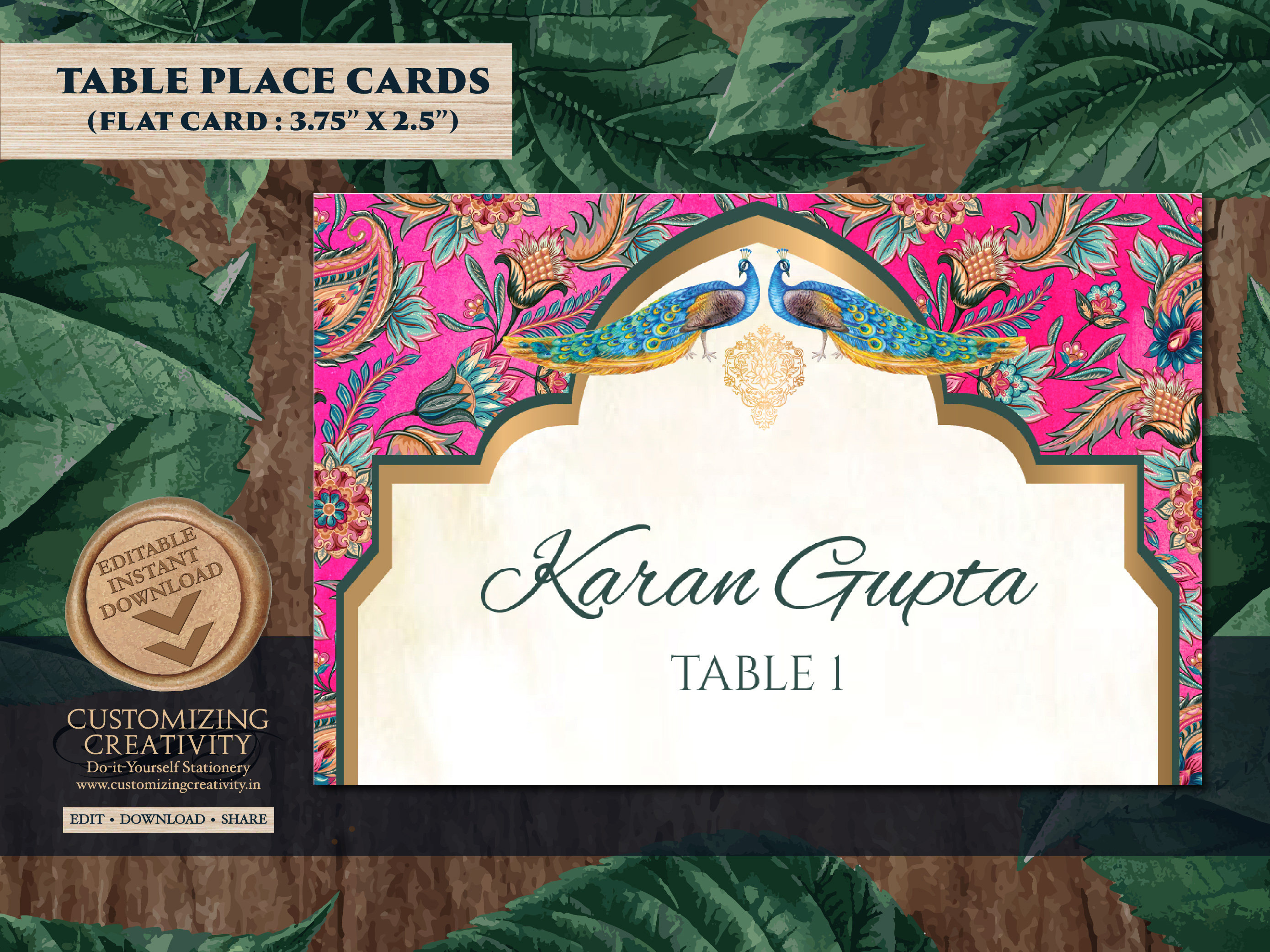 Place Cards Paper & Party Supplies Paper Peacock Food Label Indian ...