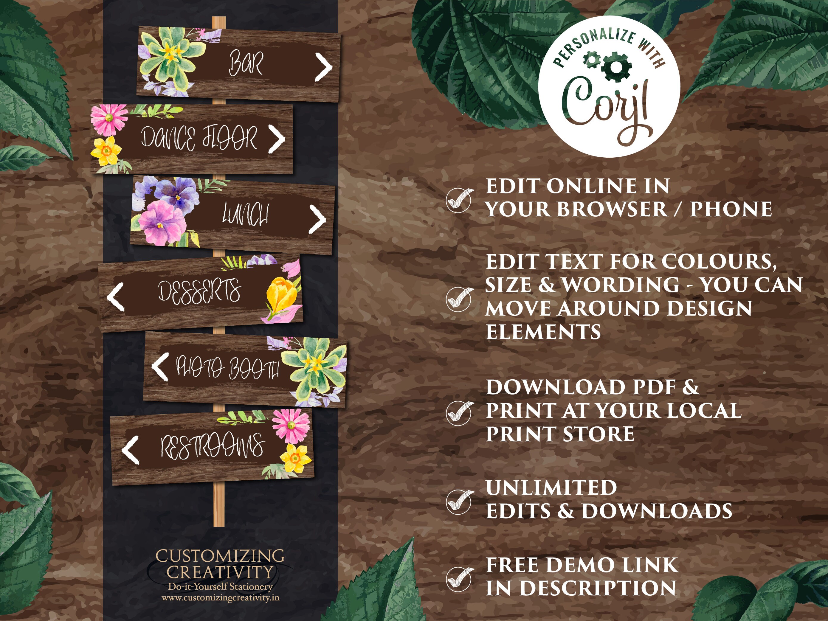 Floral Directional Welcome Signs as Boho Wedding Decorations | Etsy