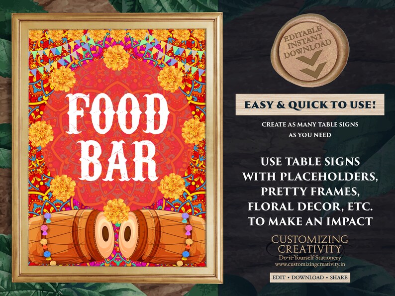 Food Station Signs Indian Wedding Decor Indian Food Signs - Etsy