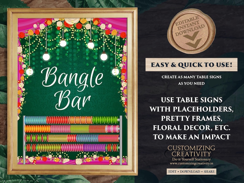 Bangle Bar Sign: Mehndi Decoration, Indian Wedding Decor (digital ...