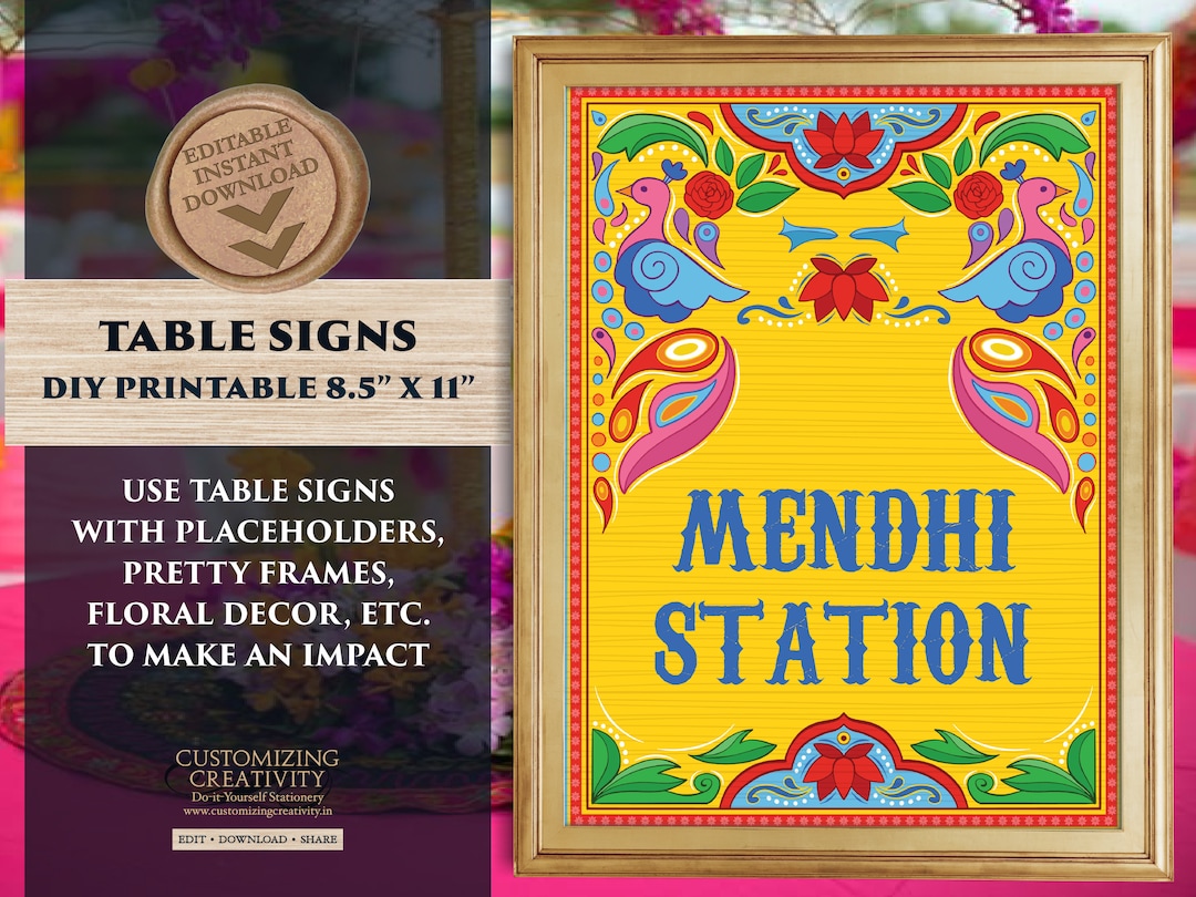Mehndi Station Sign Jaggo Decoration, Henna Station Sign & Mehndi Decor ...
