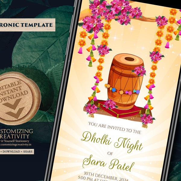 Dholki Mehndi Card - Etsy