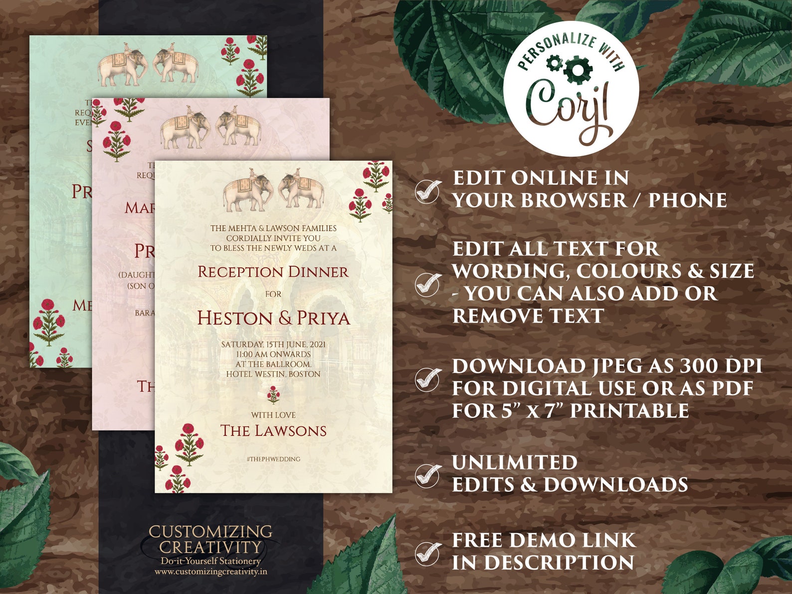 Elephant Invitations Wedding as Indian Elephant Invite Royal - Etsy