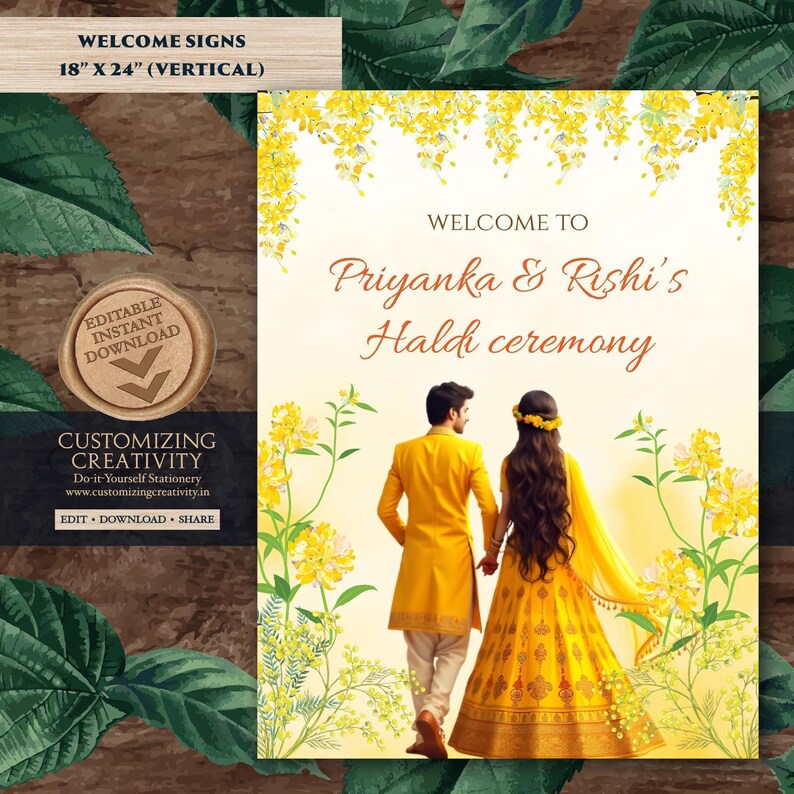 Haldi Welcome Sign: Indian Wedding Poster (digital Download) - Etsy