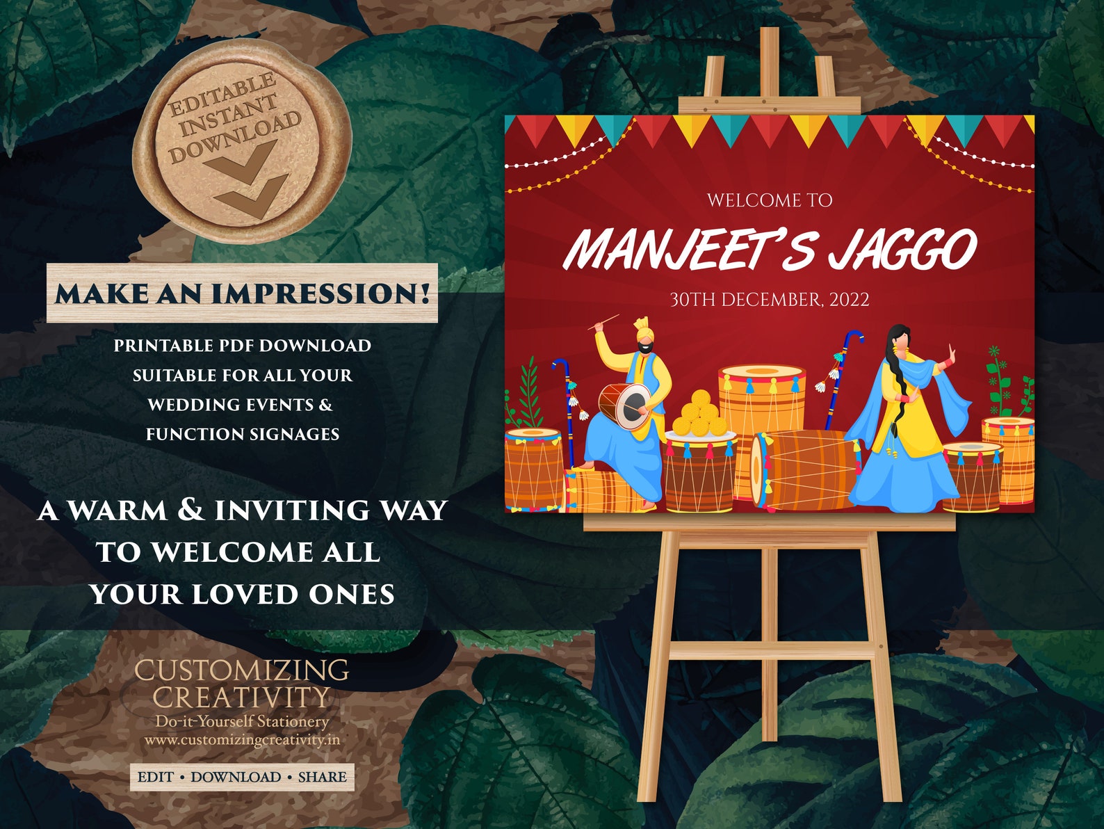 Jago Signs Welcome Board as Dholki Decor Sign Jaggo Night - Etsy Canada