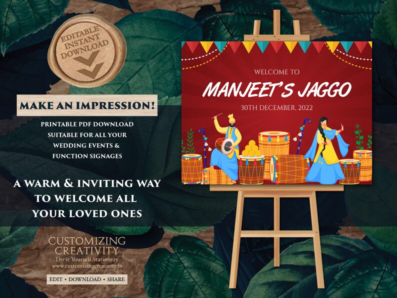 Jago Signs Welcome Board as Dholki Decor Sign Jaggo Night | Etsy