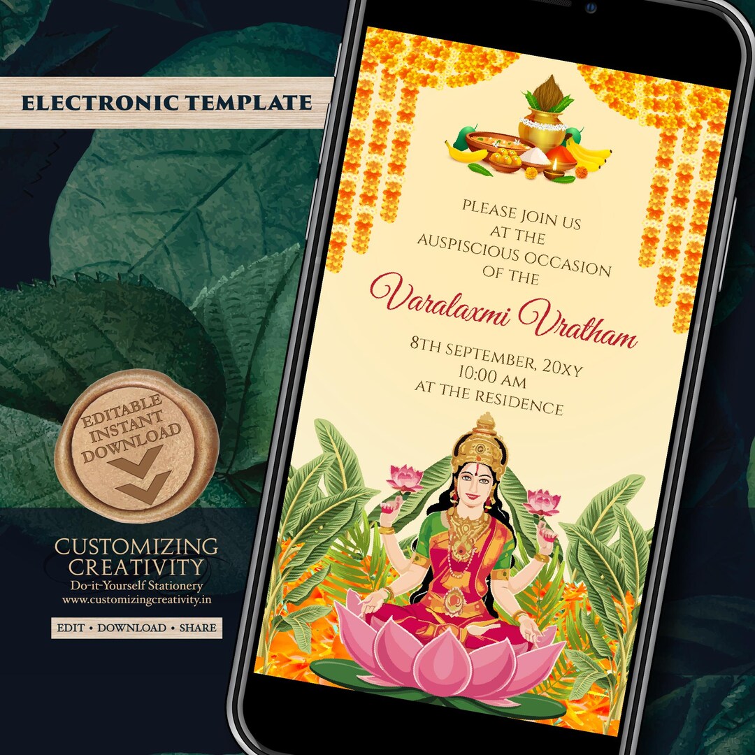 Digital Laxmi Pooja Invitation Varamahalakshmi Vratham Invite, Laxmi ...
