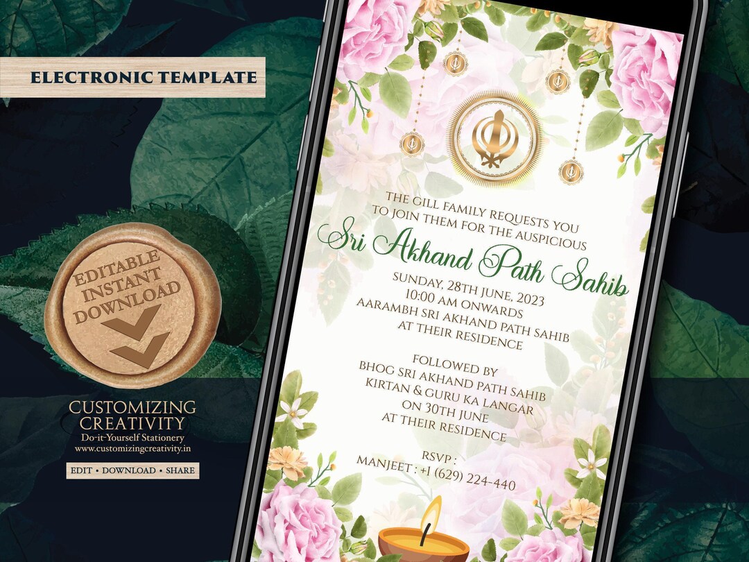 Akhand Paath Invitation: Sikh Digital Card (DIY Template) - Etsy