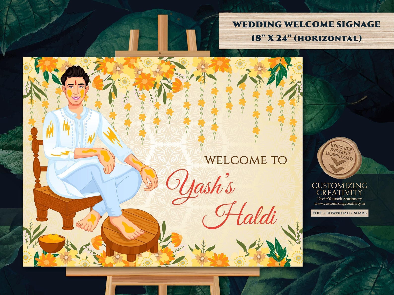 Groom Haldi Welcome Sign: Indian Ceremony Poster (digital Download) - Etsy