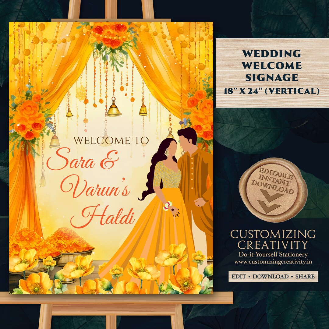 Welcome to Haldi Signs Wedding Haldi Poster, Pithi Welcome Sign as ...