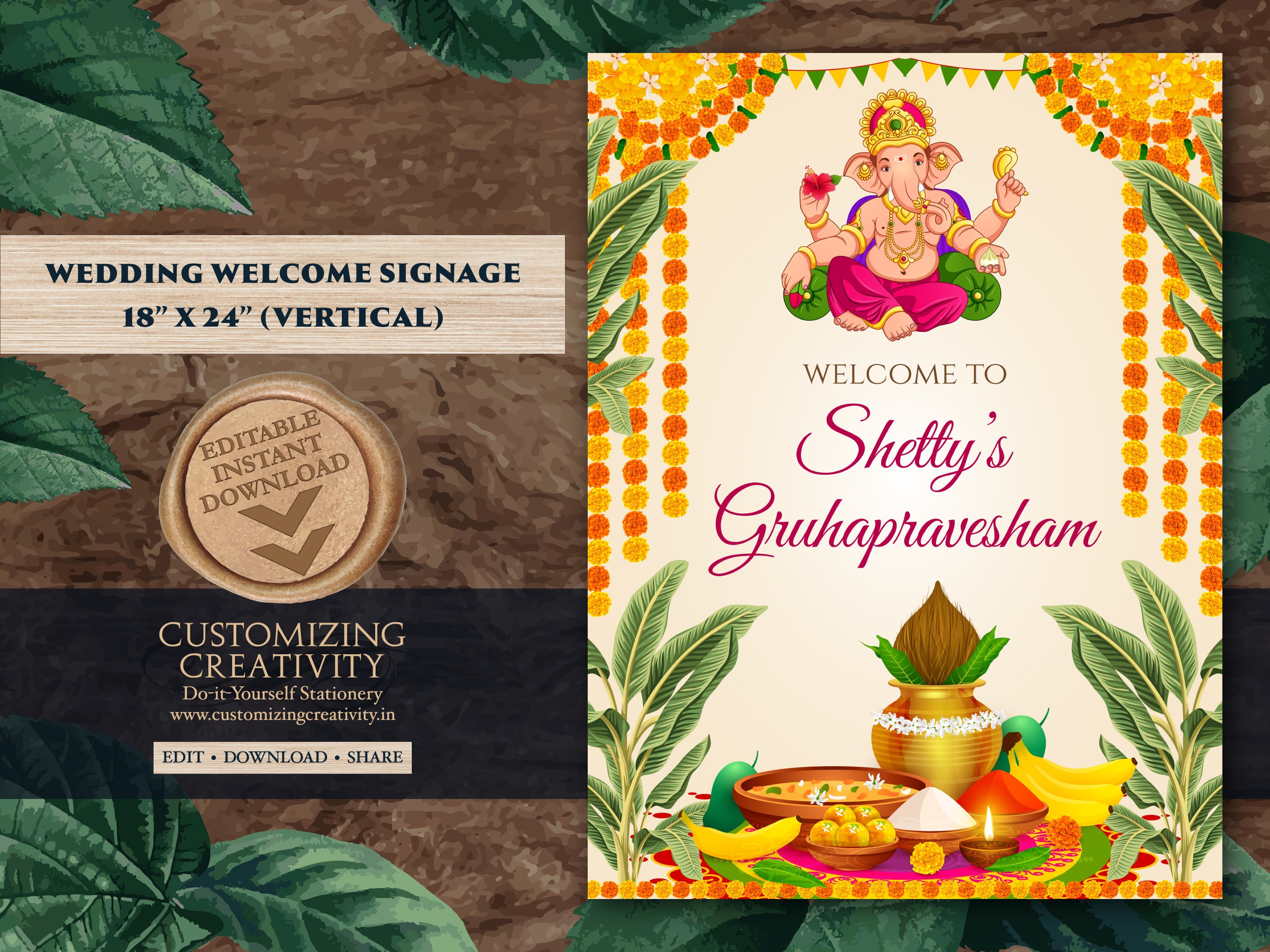 Indian Pooja Sign & Ganesh Puja Sign Gruhapravesam Poster as - Etsy