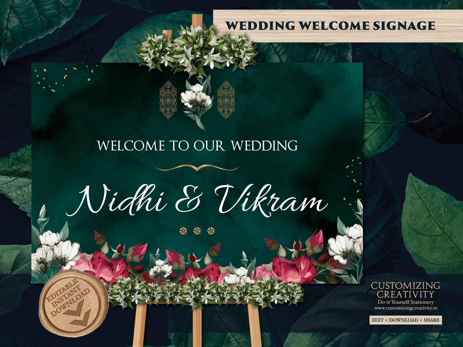 Emerald Green Wedding Welcome Sign: Floral Nikkah Signage (digital ...