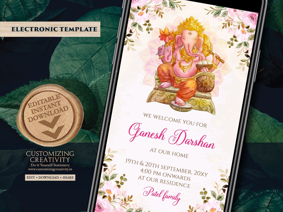 Ganesh Darshan Invites Ganesh Chaturthi Card, Ganesha Invitations as ...