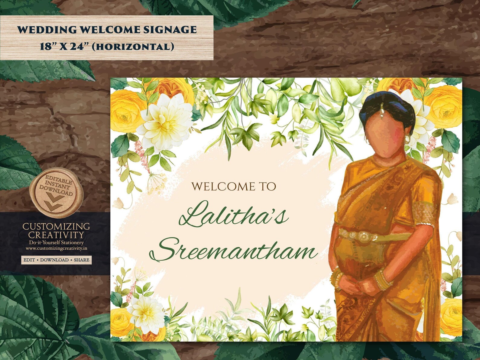 Indian Baby Shower Welcome Sign: Floral Sreemantham, Valaikappu ...