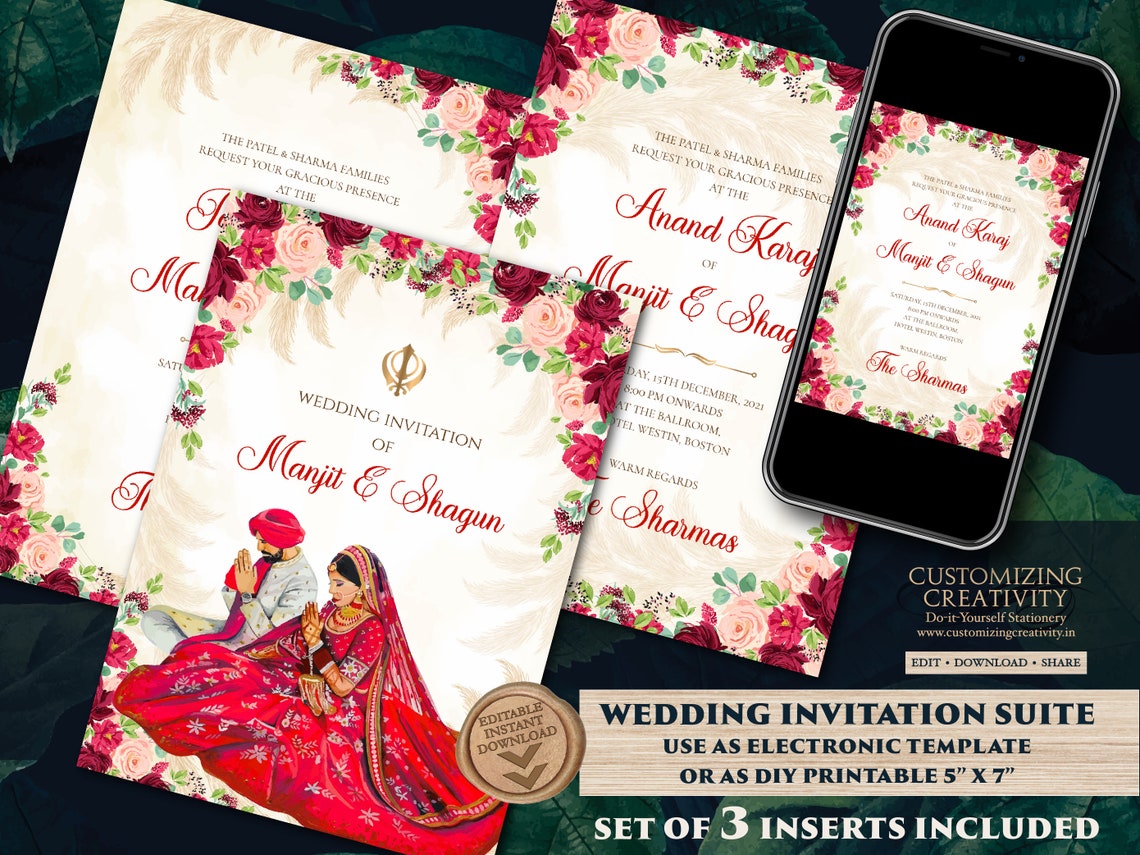 Punjabi Wedding Card as Sikh Wedding Card Anand Karaj - Etsy Australia