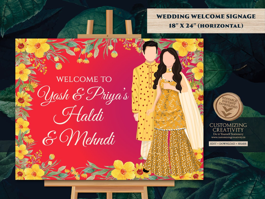 Haldi Welcome Sign Haldi Poster, Welcome to Holud Sign & Welcome Pithi ...