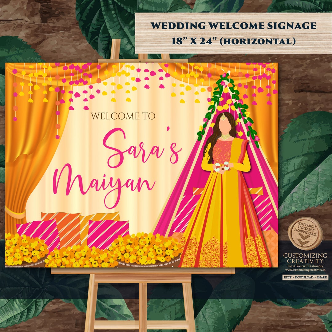 Maiyan Welcome Signs Haldi Signs, Mehndi Decor & Haldi Welcome Signs ...