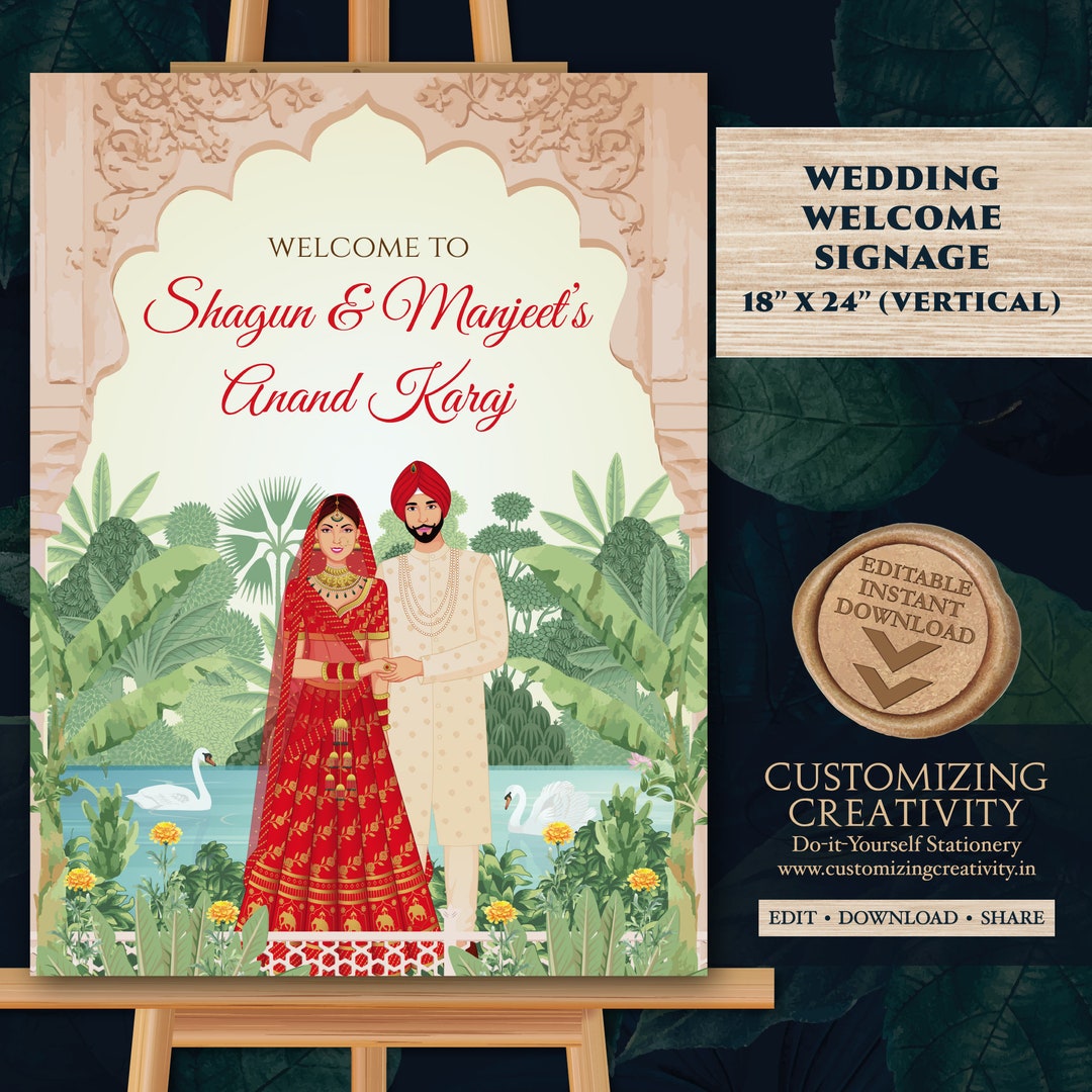 Punjabi Wedding Signs & Welcome to Anand Karaj Sign, Sikh Wedding Sign ...