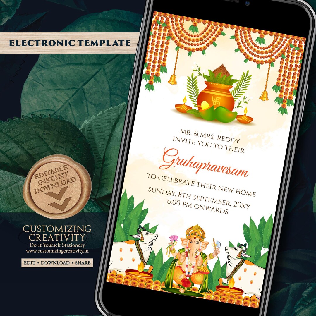 Tamil Housewarming Invite Telugu Gruhapravesham Invitation, Indian ...