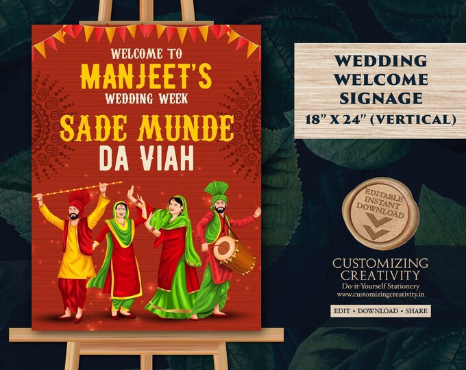 Sade Munde Da Viah, Punjabi Wedding Welcome Sign as Punjabi Decor Sign ...