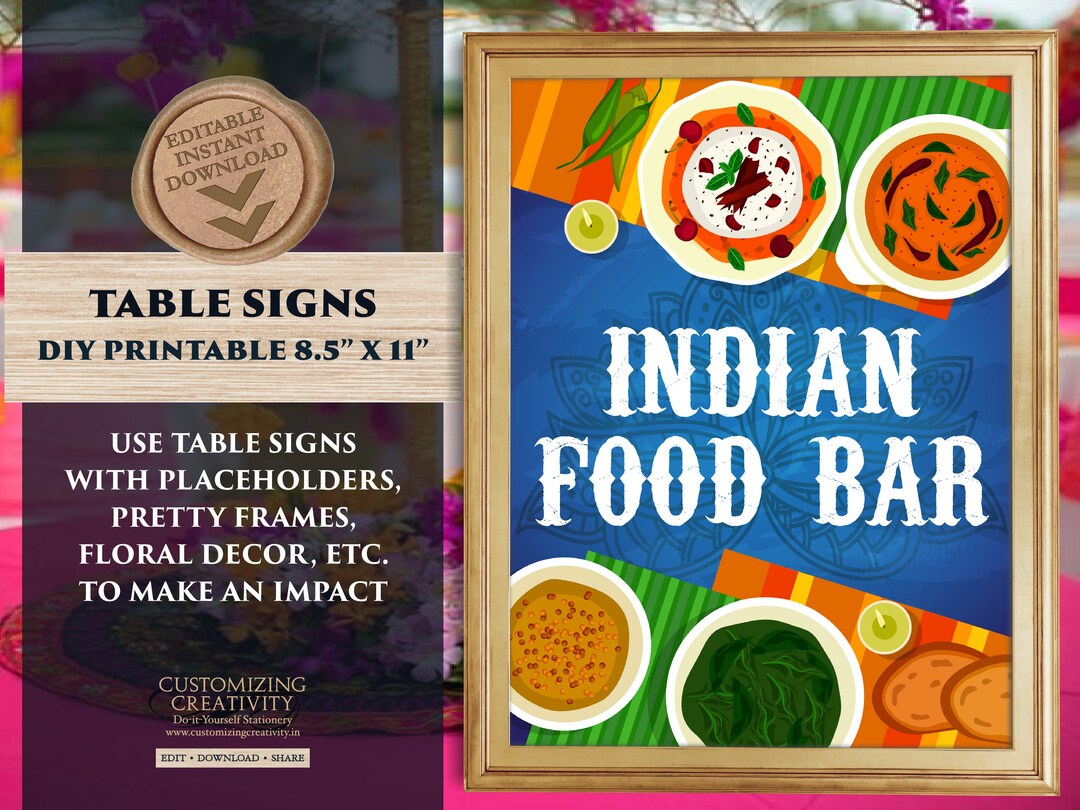 Wedding Food Station Signs Wedding Decor, Indian Food Signs Henna ...
