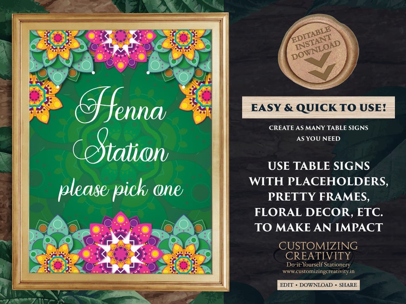 Indian Wedding Decor Henna Station Sign Mehndi Decoration & - Etsy