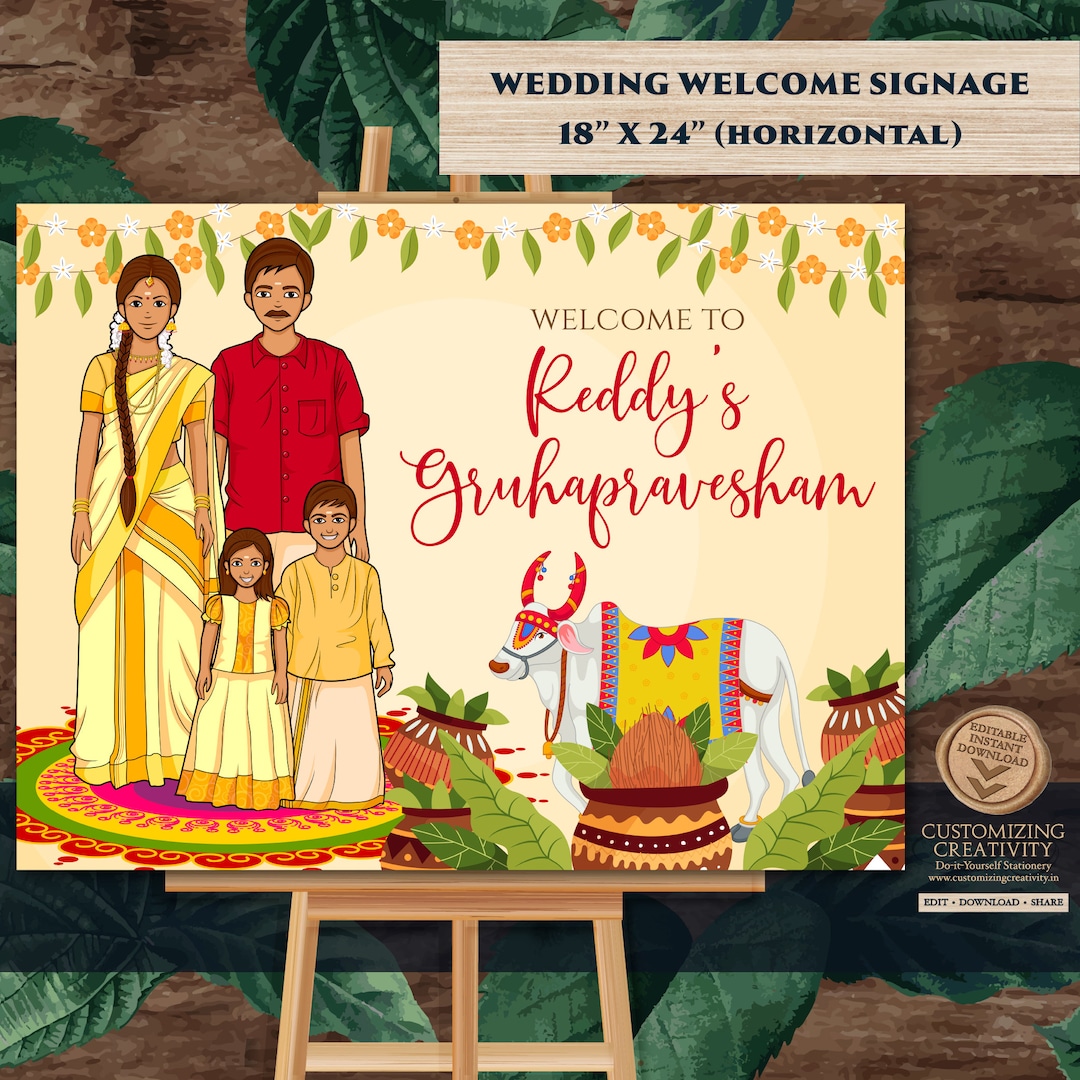 Gruhapravesam Welcome Sign Indian Housewarming Sign, Grihapravesh ...