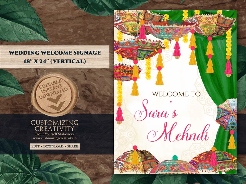 Mendhi Welcome Signs & Mehndi Decor Sign Umbrella Mendhi - Etsy