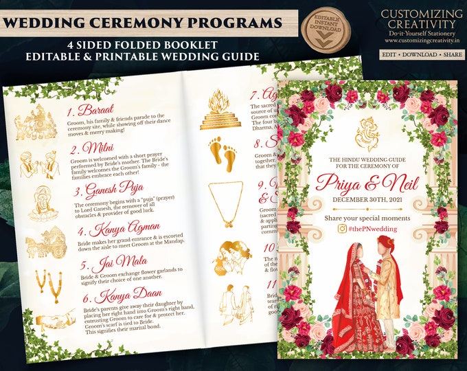Hindu Wedding Program Printable HASSLE FREE Customizable Digital ...