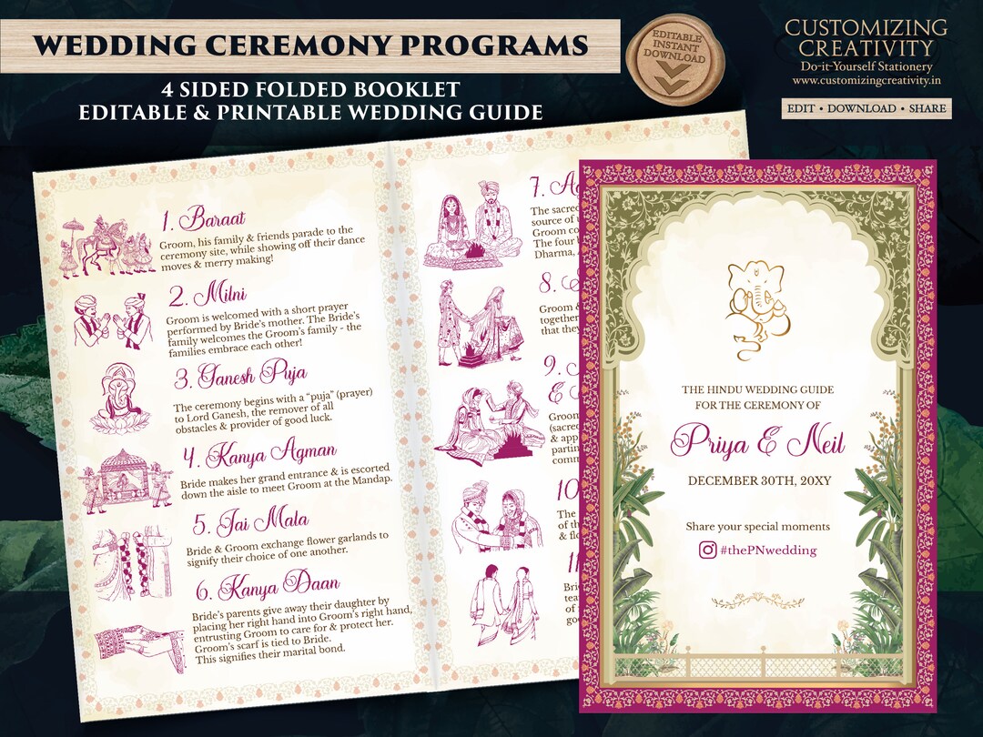 Indian Wedding Program Hindu Ceremony Program, Gujarati Wedding Program ...