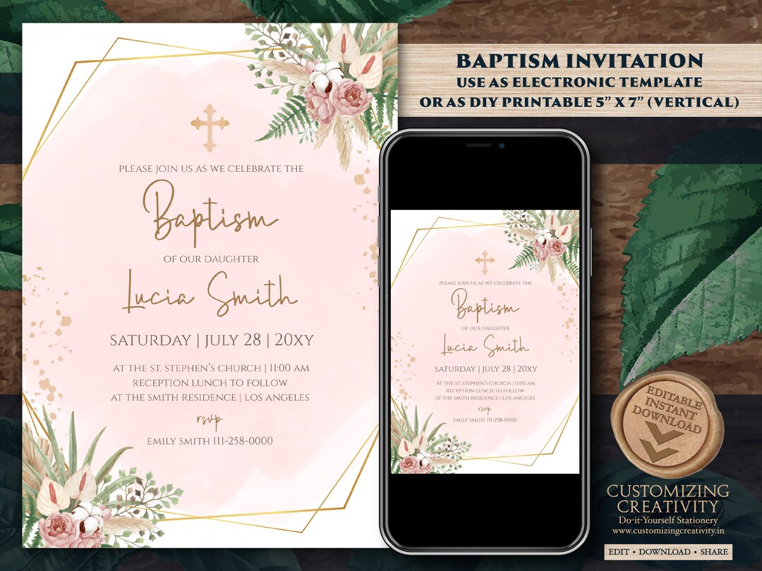 Girl Baptismal Invite Digital & Digital Baptismal Invitation Girl ...