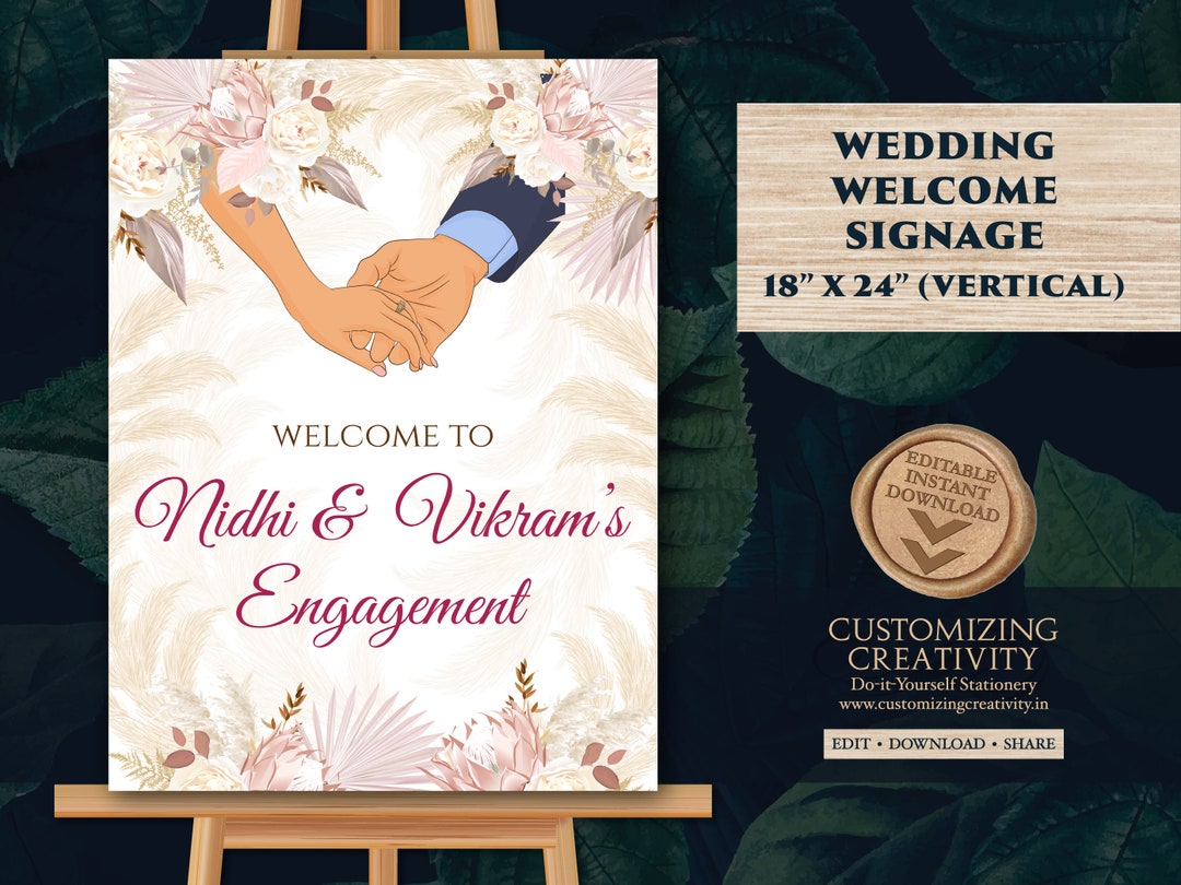 Roka Ceremony Sign & Punjabi Engagement Signs, Engagement Welcome Sign ...