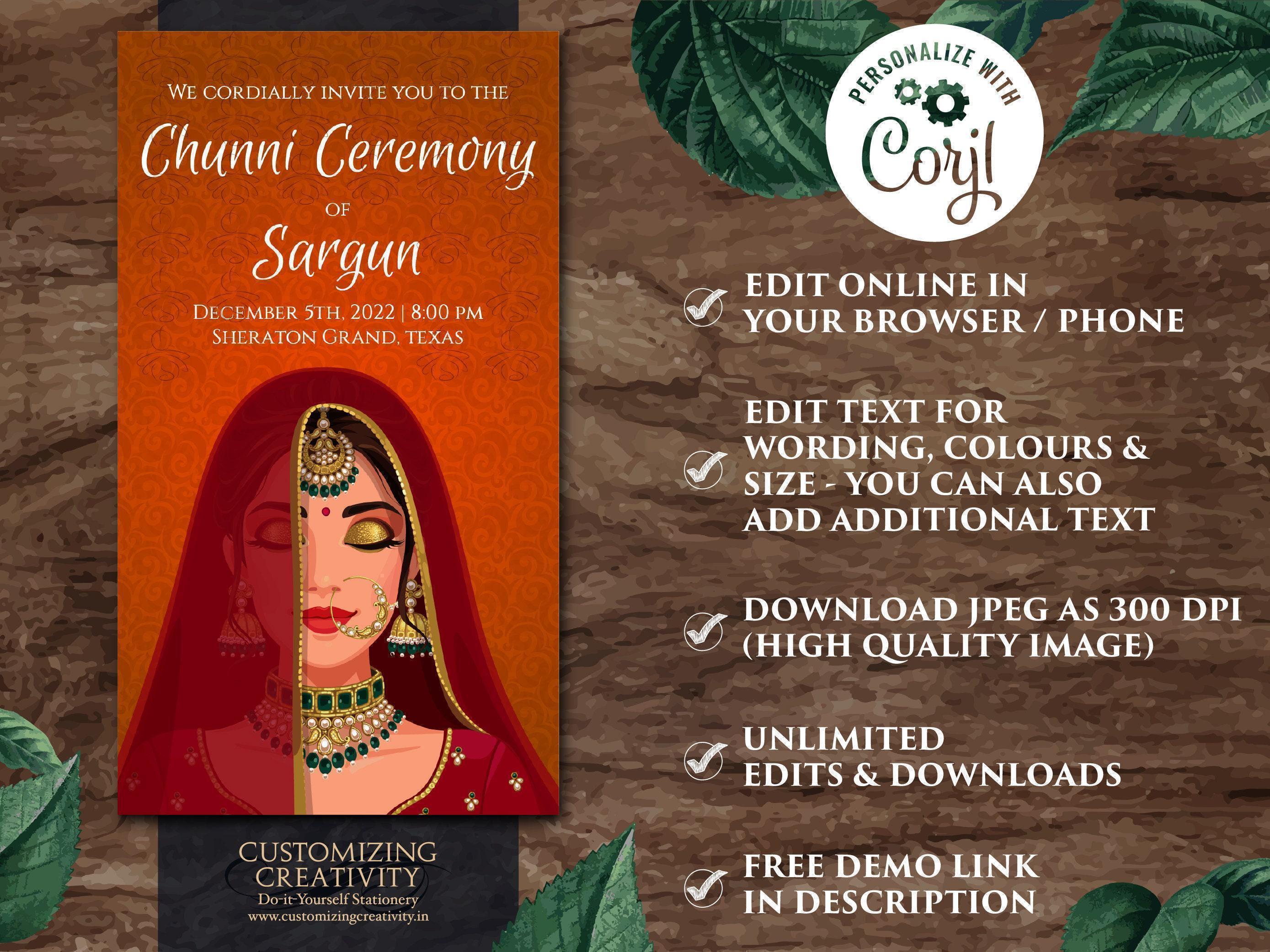 Digital Chunni Ceremony Invitation: Ethnic Fusion Design (digital ...