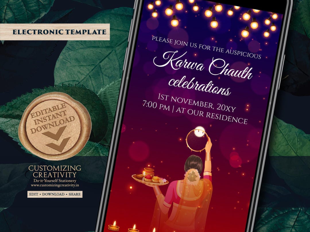 Digital Karwa Chauth Invitation: Ethnic Fusion Template (digital ...