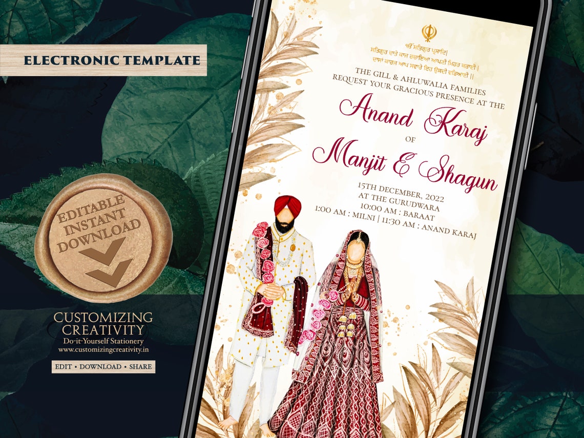 Sikh Wedding Invites as Digital Sikh Invites Punjabi - Etsy