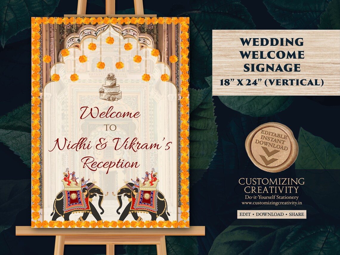 Elephant Welcome Signs as Elephant Signage Indian Wedding | Etsy